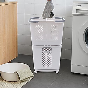 Rolling Laundry Basket Tower Stackable Laundry Basket with Wheels, Laundry Room Organization Multifunction Storage Basket Plastic (17 x 12 x 29 inch)