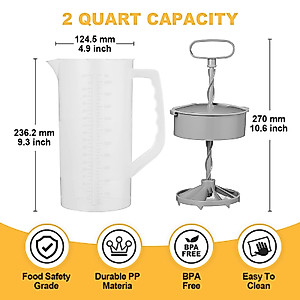 Mixing Pitcher for Drinks, 2 Quart/ 64oz Plastic Water Pitcher with Lid, Angled Plastic Blades and Adjustable Mixer Plunger for Juice, Powdered Milk, Beverage Container (One)