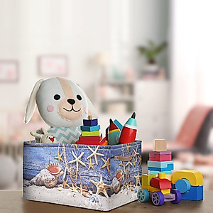 TropicalLife Summer Beach Starfish Storage Basket Ocean Sea Storage Bin Box Toys Organizer Shelf Cube with Handles for Kids Room Kitchen Office Nursery