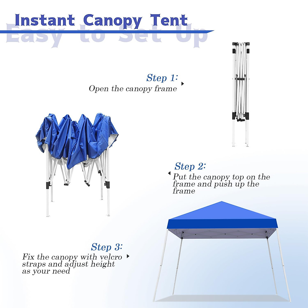 Oneofics Canopy Tent, 10X10 FT Pop Up Canopy Outdoor Instant Tent Slant Legs with Carrying Bag, Portable Gazebo Shelter for Patio Deck Garden and Beach - 8X8 FT Canopy Cover (Blue)