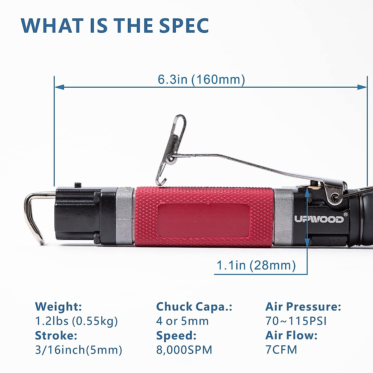 Air Reciprocating File Body Saw, Multi-function Low Vibration 8000spm Pneumatic Cutting Tool & Abrasive Tool with 4 Files and 5 Saw Blades (Stroke Length: 5mm)