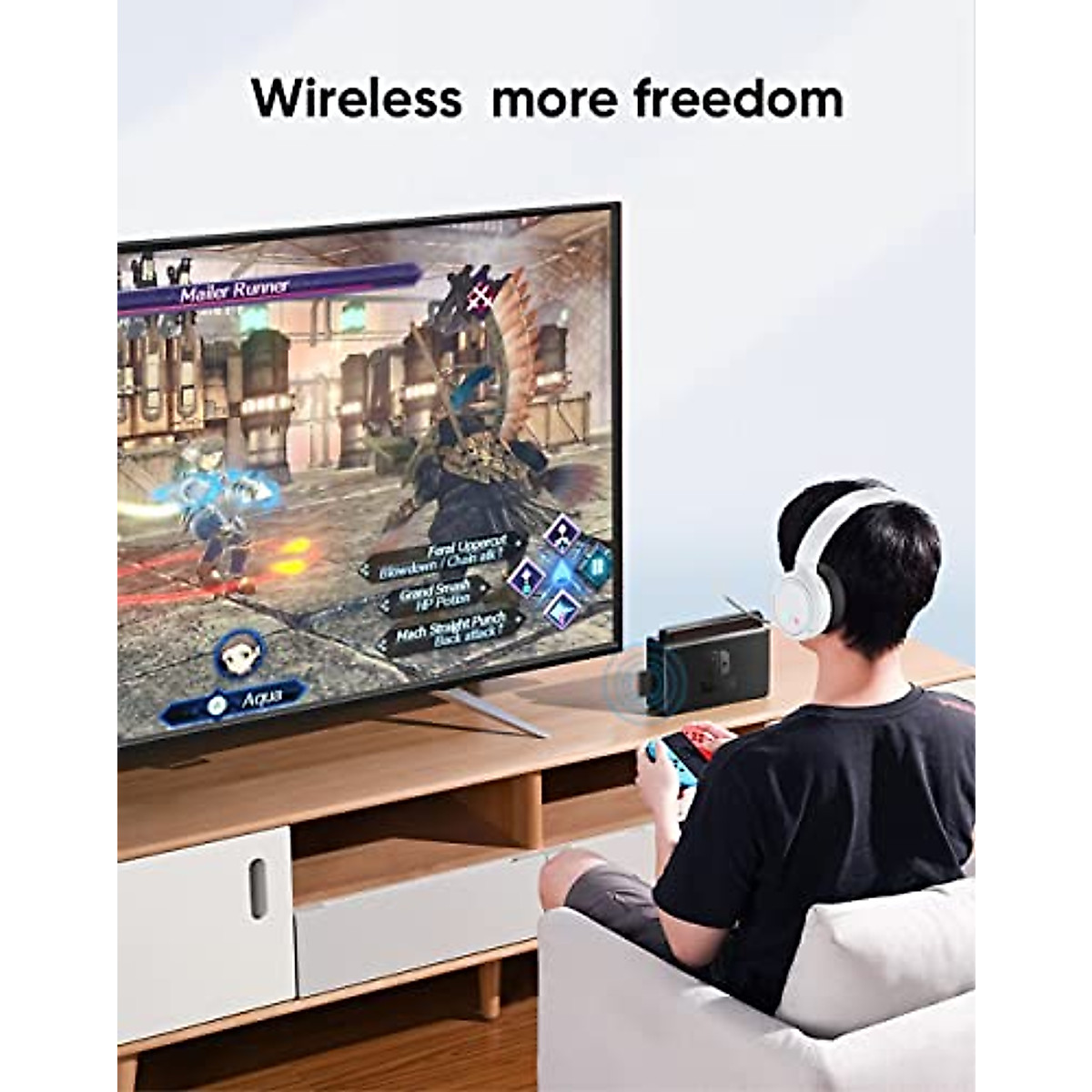 Meseto Wireless Gaming Headset with Microphone, Gaming Headset Stereo Surround Sound, Foldable Headset with Comfortable Protein Earpads, Wireless for PS5, PS4, PC, Mac, Android and Switch - White