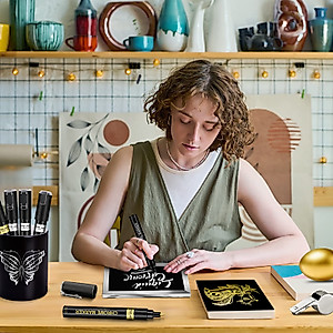 Artugn 6Pcs Oil-based Chrome Mirror Markers - Silver & Gold Permanent Metallic Markers for Model Painting, DIY Projects - Waterproof, Reflective Gloss Pens