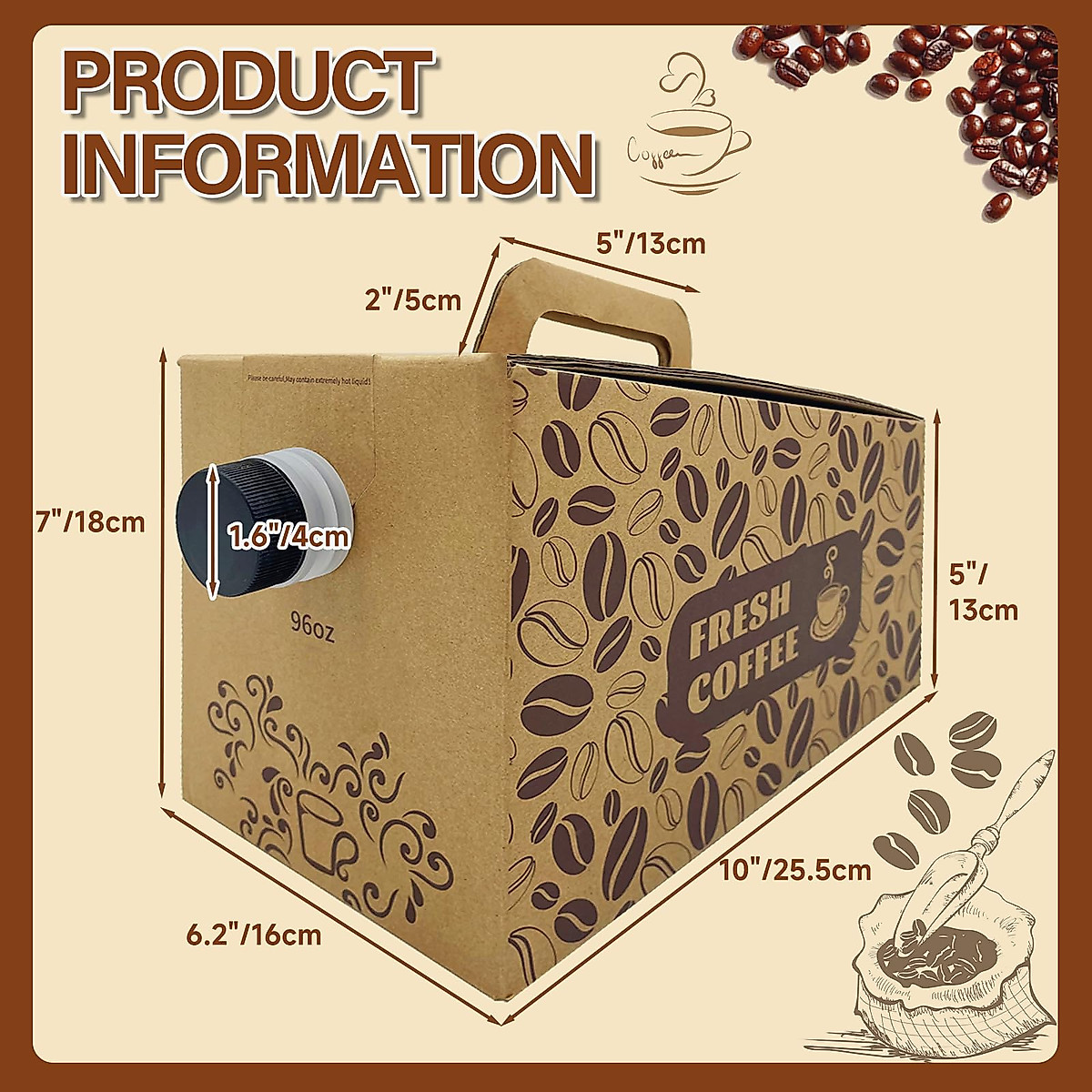 96 oz Disposable Coffee Box with Insulated Beverage Dispenser, Portable To-Go Carafe for Hot & Cold Drinks, Bulk Coffee Server for Catering, Events & Parties