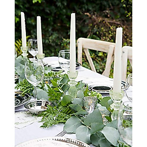 Talking Tables Green Glass Candlestick Holder Taper Candle Stand for Indoor or Outdoor Dining, Elegant Dinner Party Decorations, Birthday, Garden, Wedding, Christmas, Home Décor Large