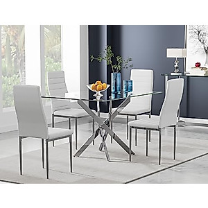 NIERN Tempered Glass Dining Table with Chromed Legs,47" Modern Rectangular Kitchen Table for Dining Room Kitchen,White