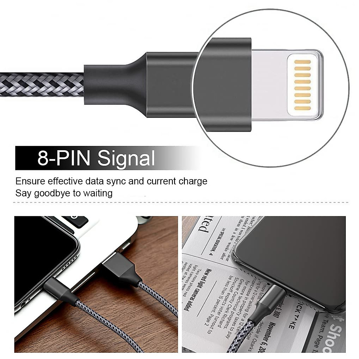 3 Pack 6 FT iPhone Charger Cable [Apple Mfi-Certified] Lightning Cable Nylon Braided High Speed USB Fast Charging Cord Compatible with iPhone 14/13 Pro Max/12/11/XS/XR/X/8 plus/7/6/5/iPad（Gray Black）