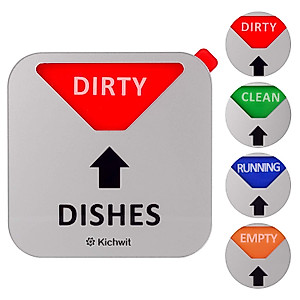 Kichwit Dishwasher Magnet Clean Dirty Sign Indicator with Running and Empty Options, Non-Scratch Strong Magnetic Backing, Residue Free Adhesive Included, 3.5 Inch, Silver