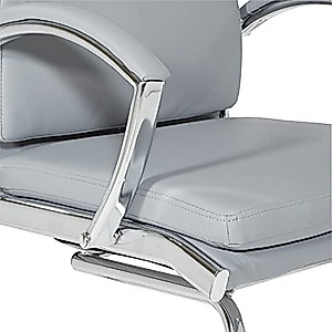 Office Star FL Series Mid-Back Faux Leather Visitor's Chair with Padded Loop Arms and Chrome Finish Base, Charcoal Grey