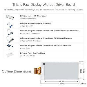 Waveshare 2.9inch E-Ink Raw Display Compatible with Raspberry Pi 4B/3B+/3B/2B/B+/A+/Zero/Zero W/WH/Zero 2W Series Boards 296x128 Resolution with SPI Interface Without PCB Supports Partial Refresh