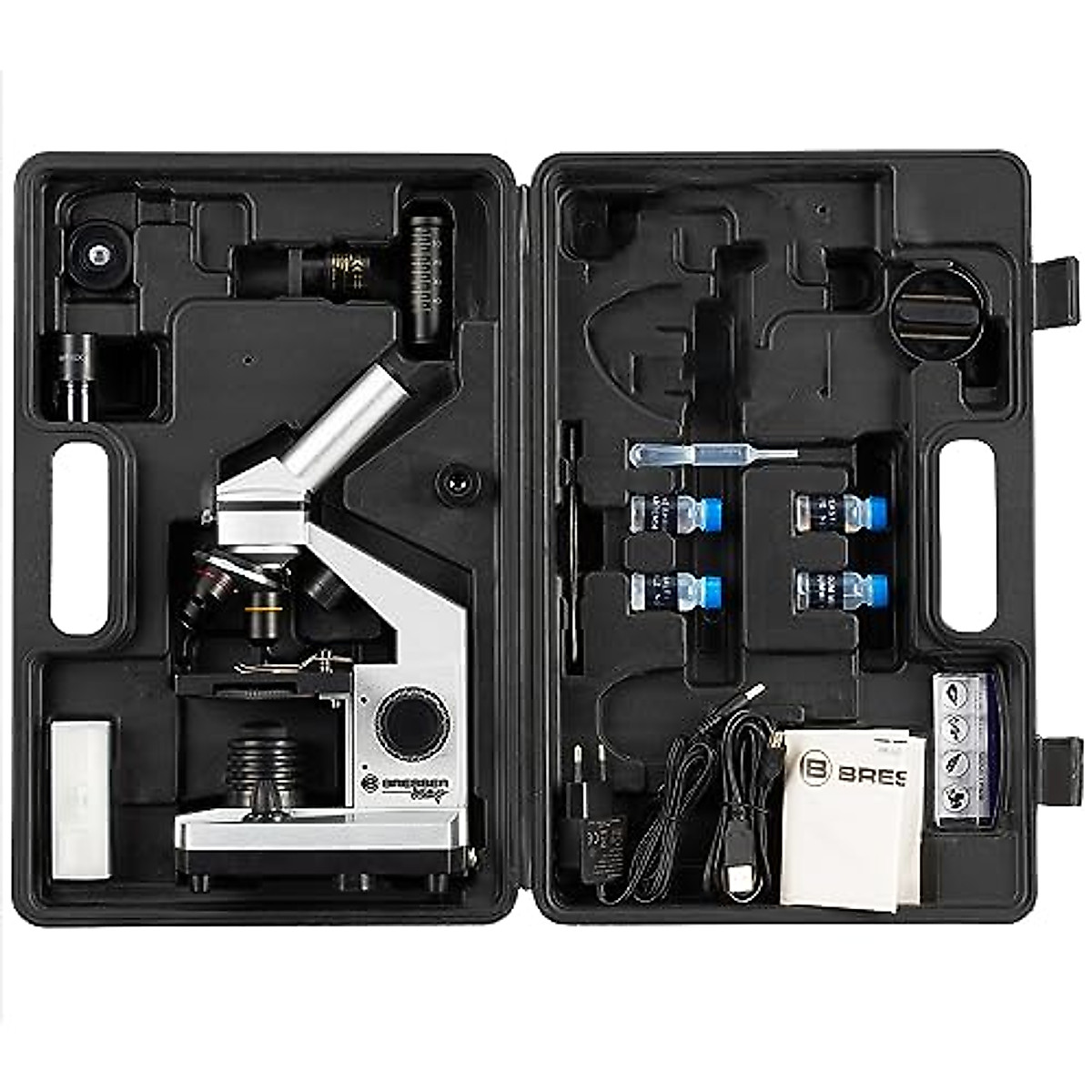 BRESSER Junior Biological Microscope Set 40-1600x Magnification with LED Illumination and USB Lens