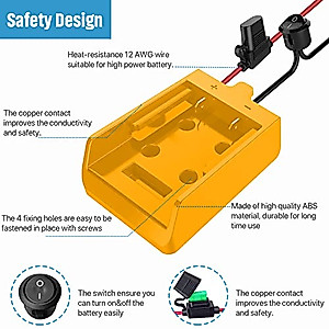 Power Wheel Adapter with Fuse & Switch, Secure Battery Adapter for Dewalt 20V Lithium Battery with 12 Gauge Wire, Good Power Convertor for DIY Ride On Truck, Robotics, RC Toys and Work Lights