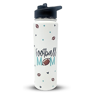 Brooke & Jess Designs Football Mom Tumbler Gifts - Large Insulated Water Bottle with Straw - Stainless Steel Metal 24 oz Travel Cup for Mama, Mother, Wife, Women | Keeps Hot and Cold for Hours