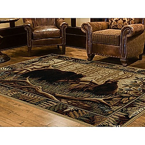 Fern Bear Novelty Lodge Pattern Beige Runner Rug, 2.7' x 7'