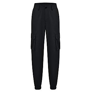 Womens Cargo Trousers Casual Stylish Military Combat Solid Pants Pocket Trousers Black