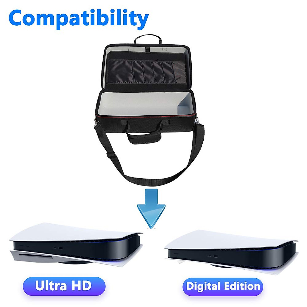 Traveling Storage Bag for PS5, Carrying Case for Sony Playstation 5 Console, Shockproof Scratchproof Hard Handbag, Store PS5 Controller, Pulse 3D Headset, and More Gaming Accessories (Black)