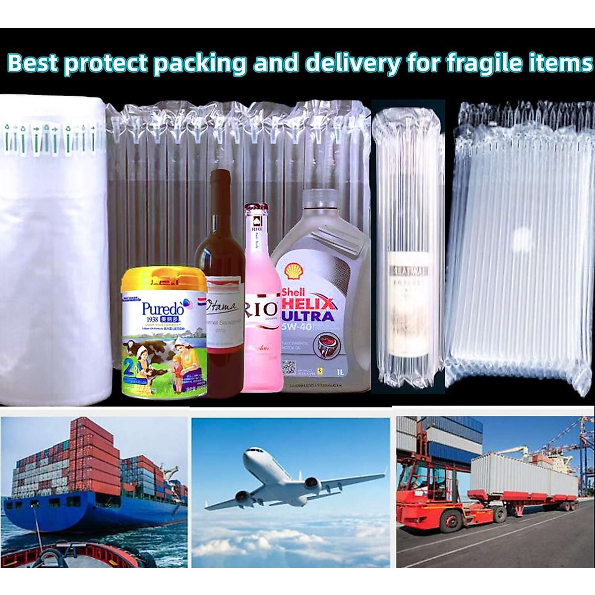 Bubble Cushioning wrap Roll Packing - 15.8inch x 164feet Inflatable Packing Material, Large Bubble Roll Wrap with Free Pump, Large air Pillow for heavy duty Bottle Protector, Shipping Supplies