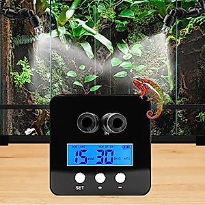 Alldeer Reptile Humidifier, Misting System for Reptile Terrariums, Automatic Reptile Mister with Timer, Adjustable 360° Spray Nozzles, LCD Display, Aluminum Shell, for Chameleon Reptiles