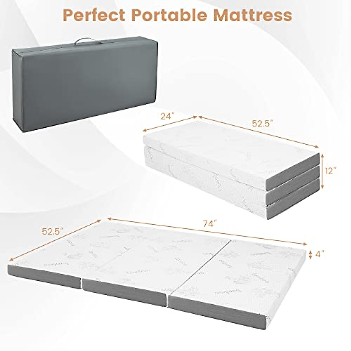 Giantex Folding Mattress, 4 Inch Gel-Infused Tri-fold Mattress with Bamboo Cover & Carry Bag, CertiPUR-US Certified, Foldable Cooling Mattress Topper for Guest Room Dorm RV Camp Floor, Full