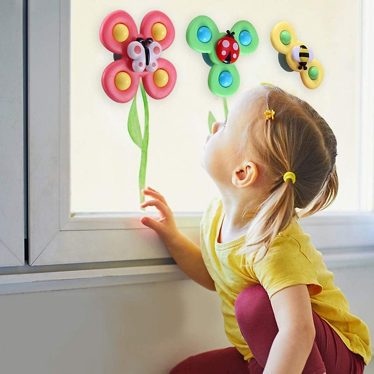 B bangcool 3PCS Spinner Toys Butterfly Cartoon Spinning Suction Toys Suction Cup Spinning Top Toy Spinner Toys Baby Bath Toy
