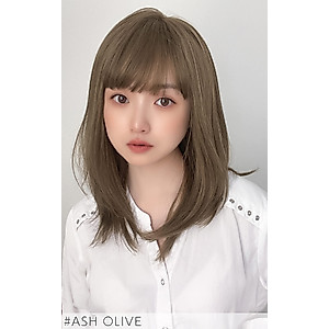ブライトララ BRIGHT LELE Natural Full Medium Straight Hair With Bangs Wigs for Women Synthetic Curly Hair Wig for Daily Party Cosplay Wig HF1573-uk