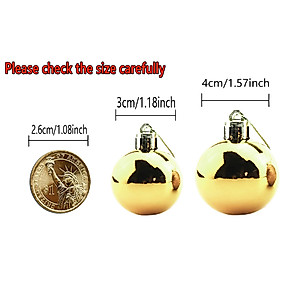 Bestjybt 24pcs 1.18" Small Christmas Ball Ornaments Shatterproof Christmas Decorations Tree Balls for Holiday Wedding Party Decoration, Tree Ornaments Hooks Included (Gold, 3cm/1.18")