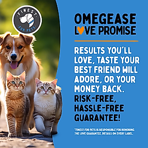 100% Pure Omega 3 Fish Oil for Dogs & Cats - Omegease Supplement for Skin & Coat, Itching, Shedding, Joints & Immune Health (32 oz)