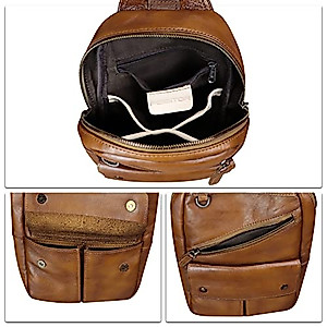 FEIGITOR Genuine Leather Sling Bag for Men Sling Backpack Handmade Retro Crossbody Purse Hiking Daypack Chest Shoulder Fanny Pack (Brown)