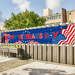Veterans Day Decorations Large Happy Veterans Day Banner Thank You Veterans Flag for Memorial Day Patriotic Party Supplies 9.8 x 1.6ft