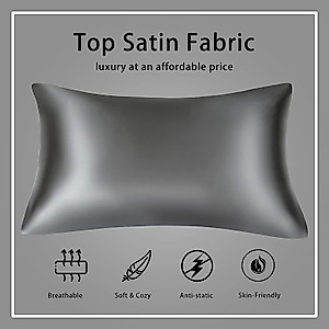 2 Pack Zippered Satin Toddler Pillowcaes, 14x 20 Inches, Luxury and Silky Soft Travel Zip Pillow Cases (Standard, Dark Grey)