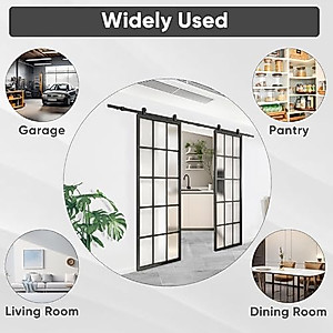 BARNSMITH 60in x 84in Double Glass Barn Door with 13FT Top Mounted Hardware Kit, 5-lite Modern Black Aluminum Tempered Frosted Glass Sliding Door, Assemble Required(2 * 30inx 84in)