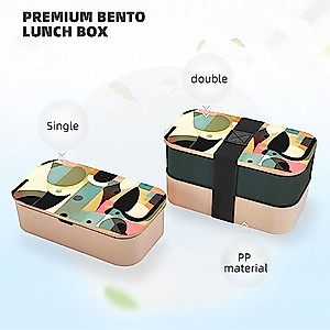 Mid-Century Modern Art Cat Adult Lunch Box, Bento Box, With Cutlery Set Of 3, 2 Compartments, Rectangular, Lunch Box For Adults