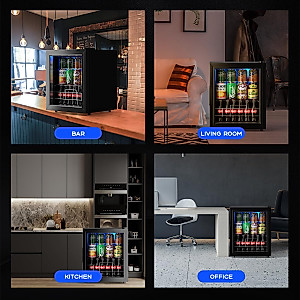 EUASOO FLB-45 Small Mini Fridge Freestanding Beverage 75 Can, Cooler Refrigerator with Adjustable Shelving Glass Door for Beer Soda or Wine Perfect Office Home or Bar, Black