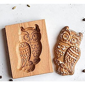 Wooden Cookie Molds, Carved Wooden Biscuit Mold Baking Cookie Mold Wooden Kitchen Cookie Cutter Embossing Press Stamp Molds Gingerbread Mold DIY Cookie Stamp (Owl 2)