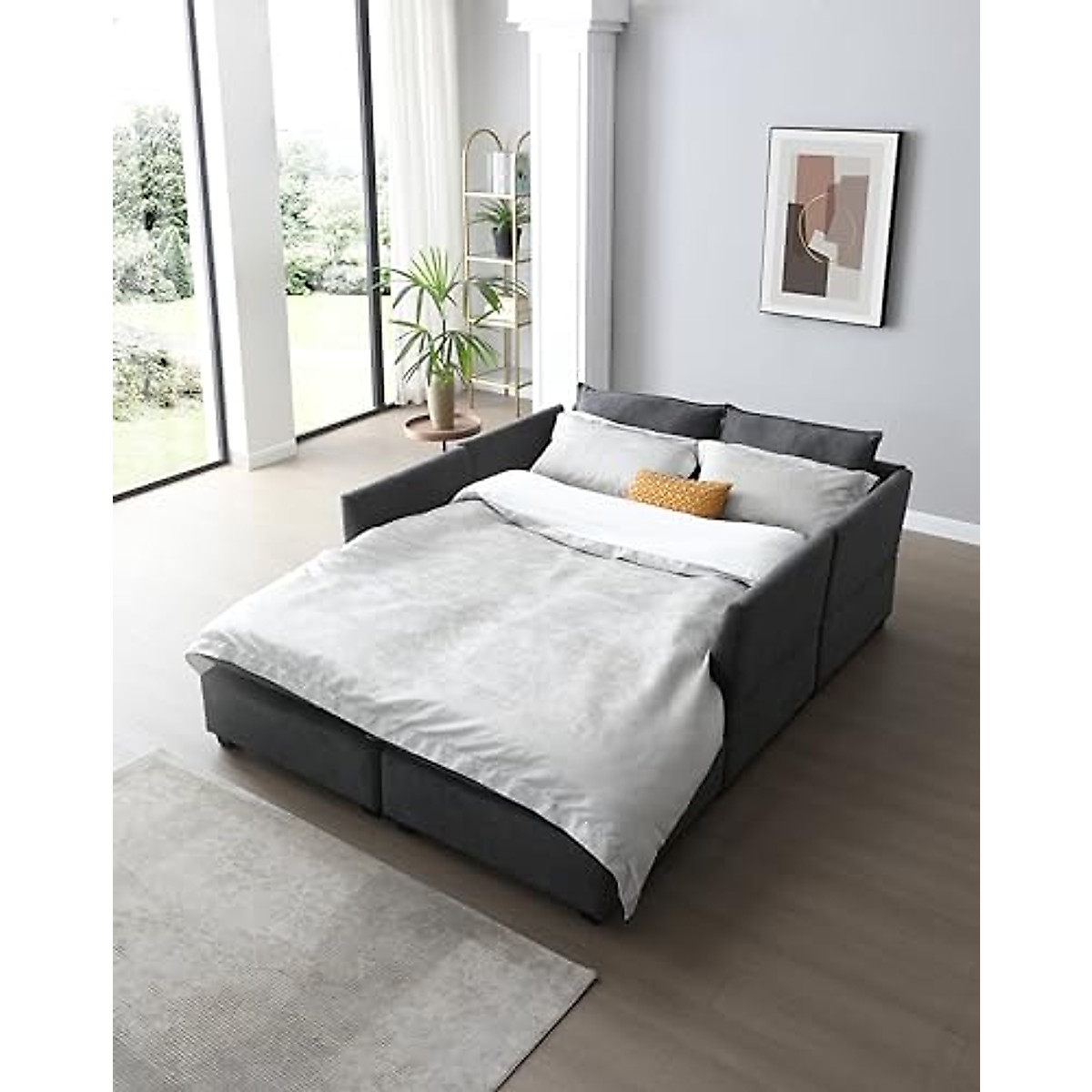 U Shaped Convertible Modular Sectional Sofa with Movable Ottomans and Solid Wood Legs , Free Combination Reversible Corner Couch , 6 Seater Oversized Upholstered Sleeper Sofabed for Living Room Office