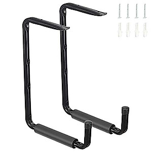 Ladder Hooks for Garage Ceiling, 15.3" Wall Mounted Garage Storage Hooks, Heavy Duty Utility Hanger for Ladder, Wood, Tools, Garden Hose and Bike(2 Pack, Black)