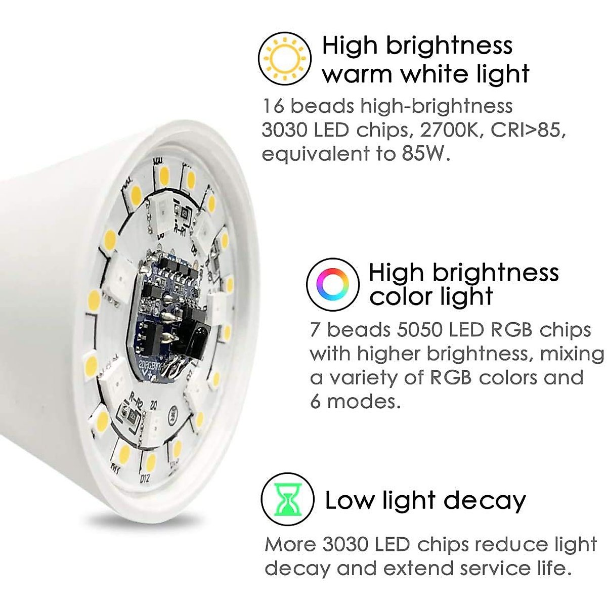 Yangcsl LED Light Bulbs 85W Equivalent 1200lm, RGB Color Changing Light Bulb, 6 Moods - Memory - Sync - Dimmable, A19 E26 Screw Base, Timing Remote Control Included (Pack of 4)