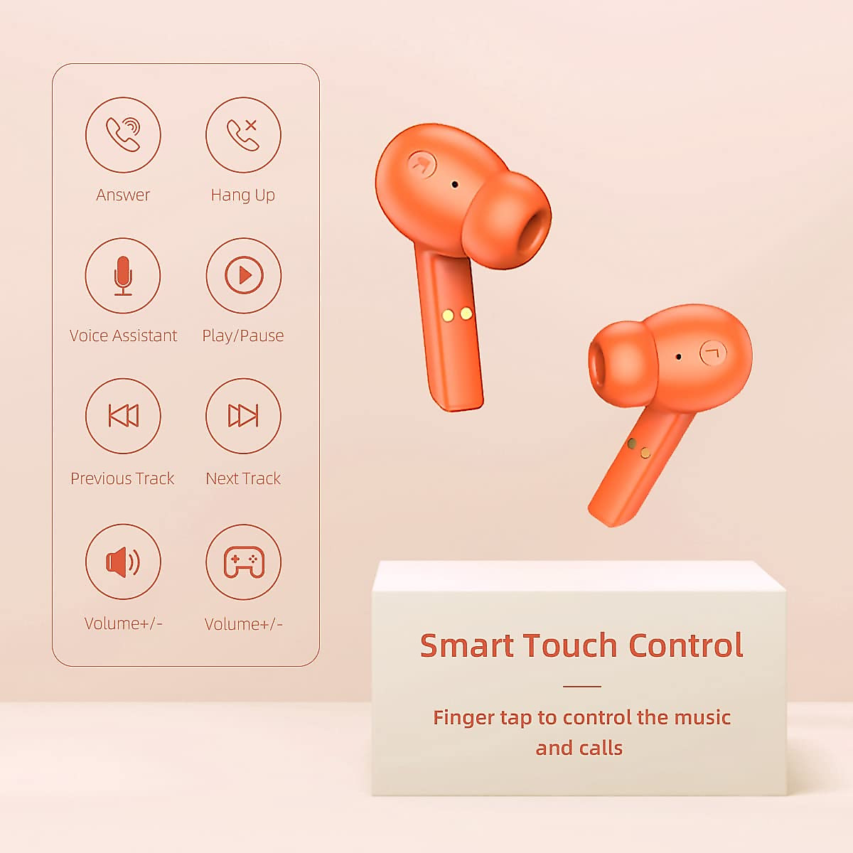 IDOERLEETEK Bluetooth Headphones Bluetooth Earbuds V5.3 Ture Wireless Earbuds, IPX7 Waterproof, 35 Hours Long Playtime Compatible with iPhone and Android (Orange)