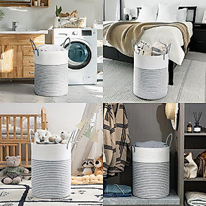 Goodpick Nursery Hamper, 60L Dirty Clothes Hamper for Toys, Blankets, Small Laundry Basket for Living Room, Laundry Bin, 15 x 20 Inches, White&Grey