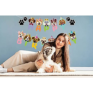Dog Birthday Banner Dog Birthday Decoration, 17 Pieces Dog Face Birthday Party Banner Dog, Face and Paw Print Happy Birthday Banner