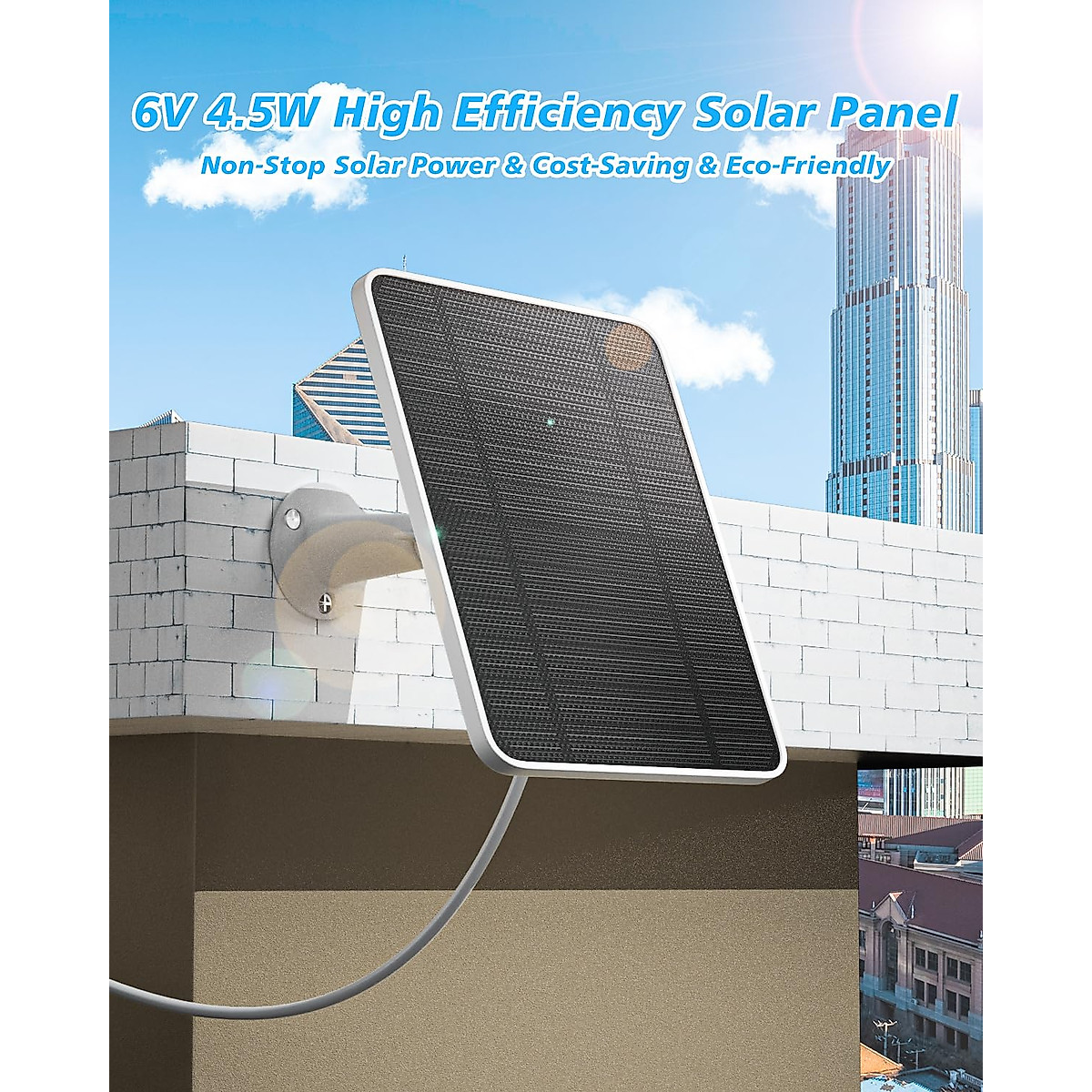 Solar Panel Charger Compatible with Arlo Pro 5S/Pro 4/Pro 3/Pro 3 Floodlight/Ultra/Ultra 2 Camera, 6V 4.5W Solar Panels Charging IP65 Weatherproof w/ 9.8ft Charging Cable Adjustable Wall Mount, 4 Pack