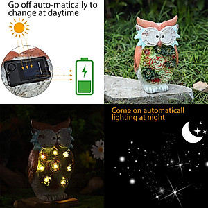 Maitys Owl Solar Light Garden Statue LED Light Cute Resin Owl Figurine with 8 Solar LED Outdoor Garden Waterproof Decor for Patio Yard Lawn Porch Outdoor Decoration