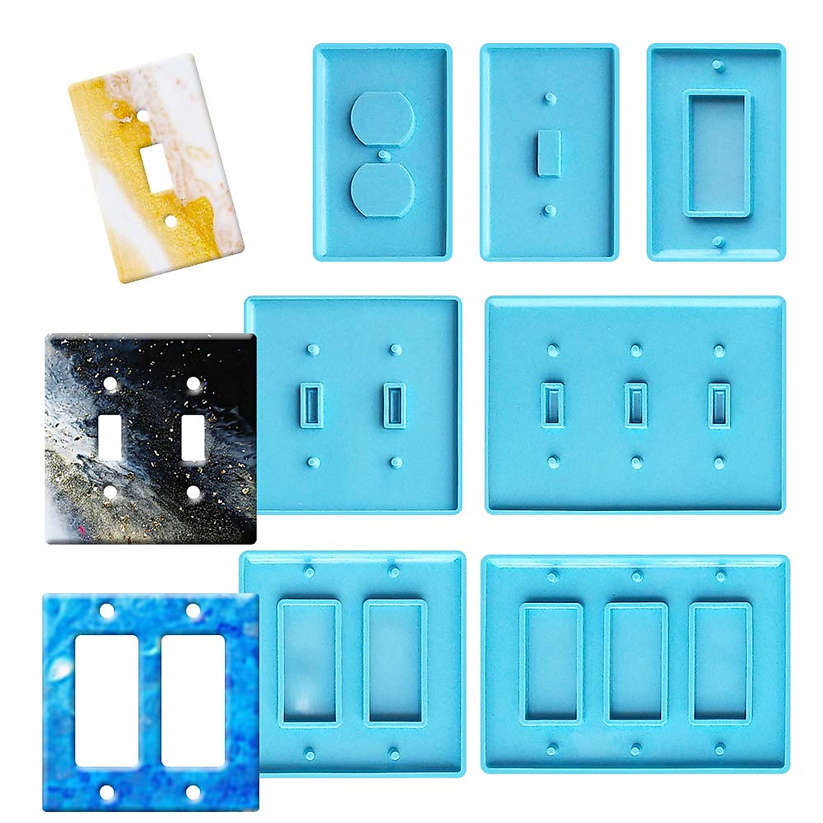 Light Switch Cover Resin Molds,Switch Socket Panel Plaster Mold for Epoxy Resin,Switch Socket Panel Epoxy Molds,Switch Plate Silicone Mold Outlet Cover Molds for DIY Crafts Making Home Decor（7pcs）