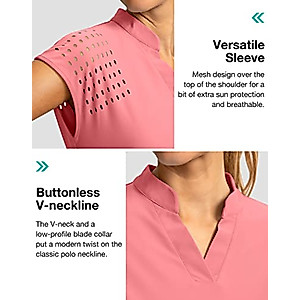 Soothfeel Women's Golf Shirt Cap Sleeve V Neck Polo Shirts Lightweight Quick Dry Workout Tennis Shirts Tops for Women(Light Orange, M)