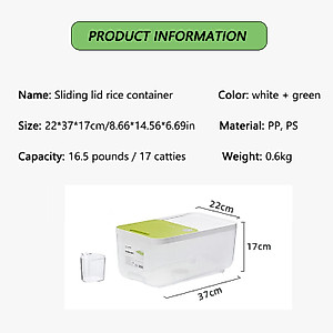 ACGrade Rice Container, Rice Barrel, 16.5lb Rice Storage Container, Slide Lid Rice Container, Storage containers for a Pantry, Dry Food Storage containers, White Green Rice Container, 8.7*14.6*6.7in