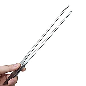 2 Pcs Feeding Tongs, Aquarium Tweezers Stainless Steel Straight and Curved Tweezers Set 27cm/10.6 inches Aquascaping Tools for Hold Worms, Reptiles, Lizards, Bearded Dragon (Silver)