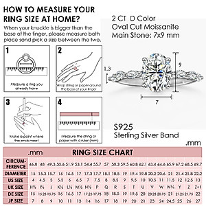 Michooyel 2ct Oval Cut Moissanite Engagement Ring D color Moissanite VVS1 Band Sterling Silver Women Rings