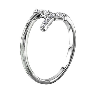 Sterling Silver 925 Cross Ring Double Cross CZ Open Ring Symbolic Jewelry (6)