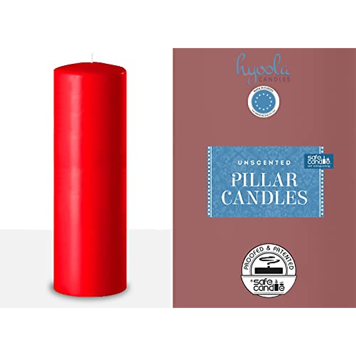 Hyoola Red Pillar Candles 2x8 Inch - 4 Pack Unscented Pillar Candles - European Made
