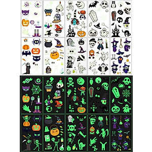 JCFIRE Halloween Temporary Tattoos for Kids, Glow in Dark Tattoos Stickers with Pumpkin Skull Ghost Monster for Halloween Party Favors Decoration